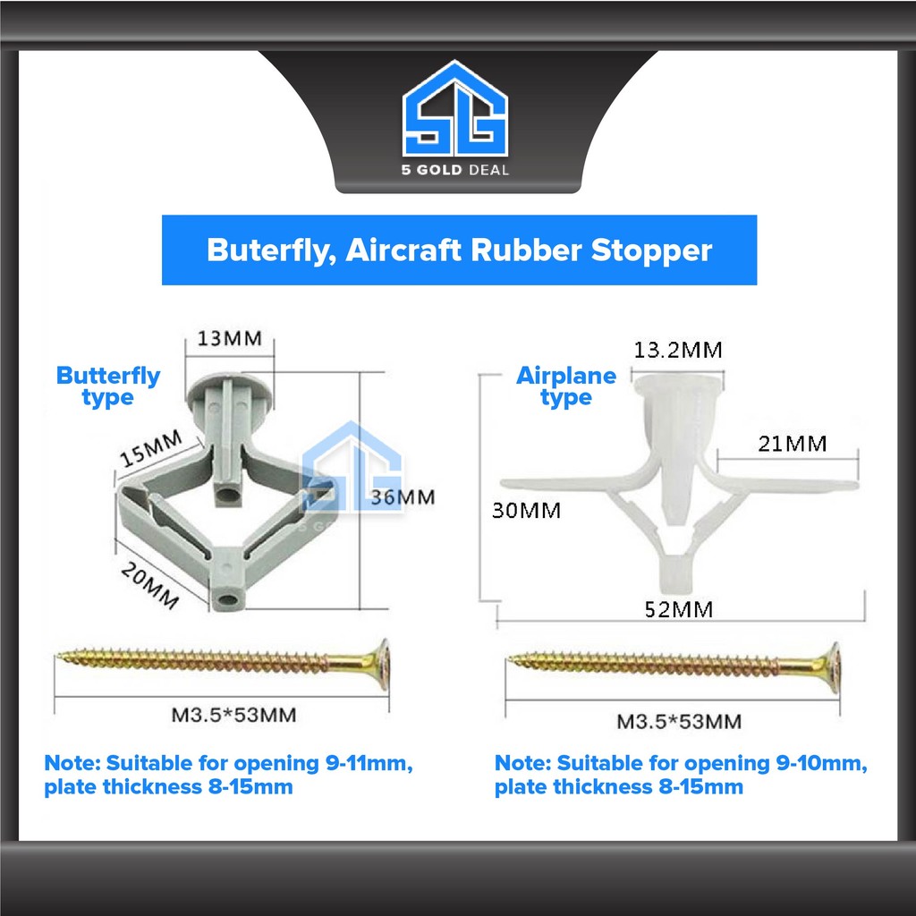 Nylon Butterfly Aircraft Aeroplane Clip Drywall Anchor Kit Partition ...