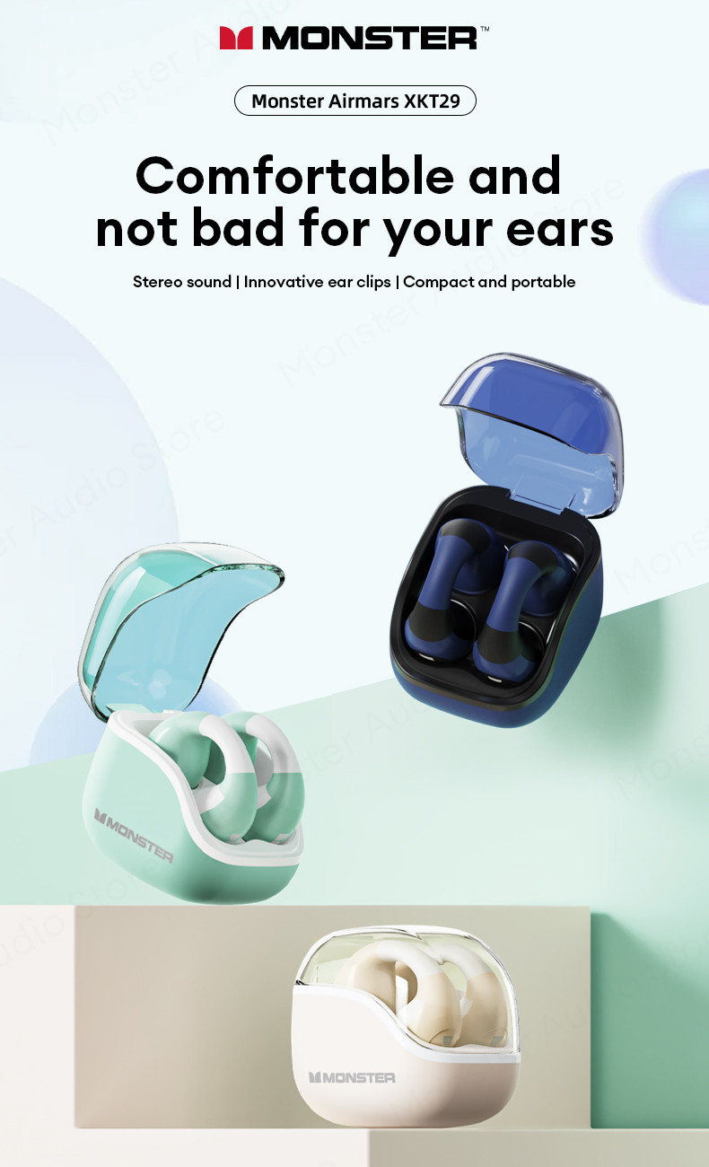 Monster XKT29 Wireless Bluetooth Earclip Earphone HD Voice Low Latency ...