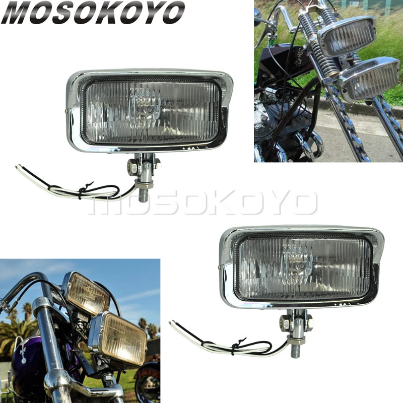 1 Pair Motorcycle Vintage Dual Headlights Custom Twin Square Headlamp ...