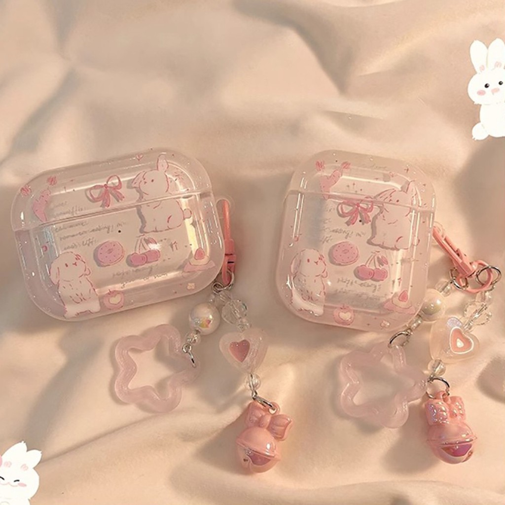 Casing For Airpods 4 Pro 3 2 1 Sweet Pink Bowknot Girly Fresh Rabbit ...