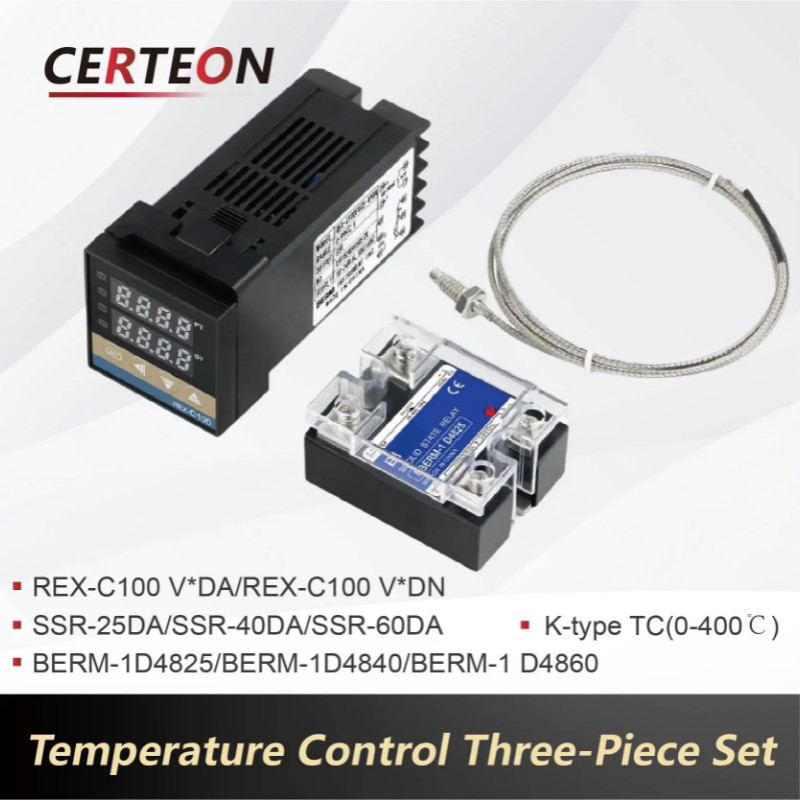 REX-C100 PID Temperature Controller with K Type Thermocouple & 25DA/40DA/60DA Solid State Relay ...