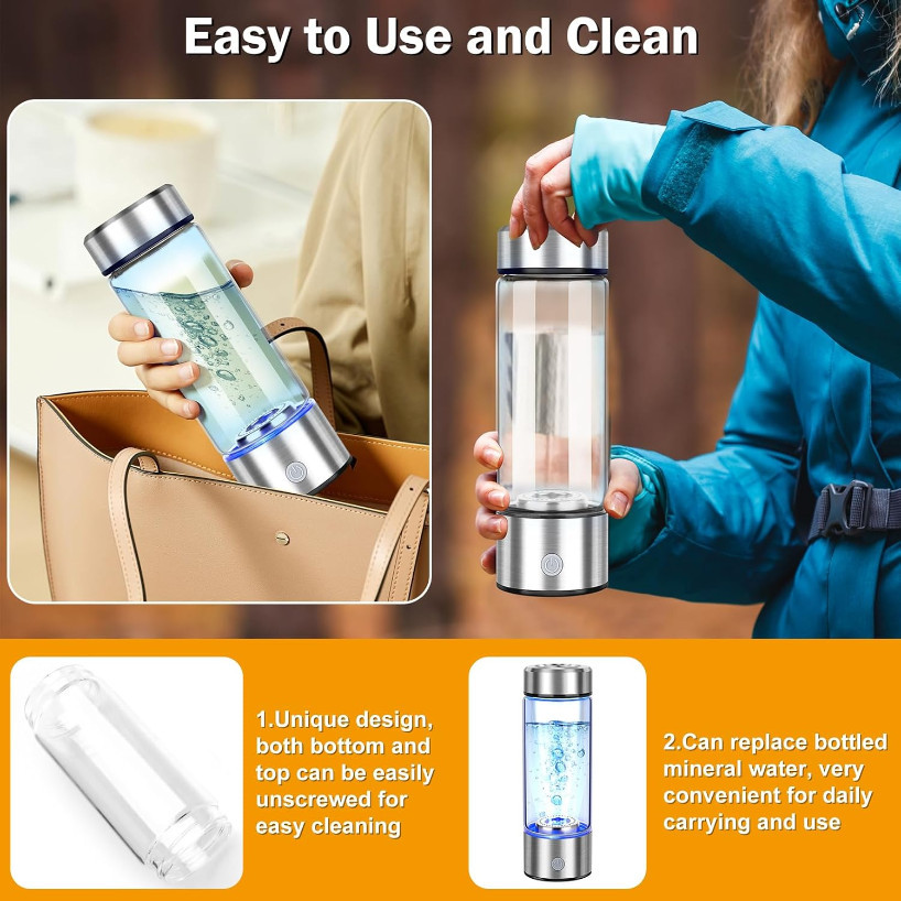 Hydrogen Rich Water Cup 420ml Electric Water Generator Bottle 3 Minute Mode Electrolytic Water ...