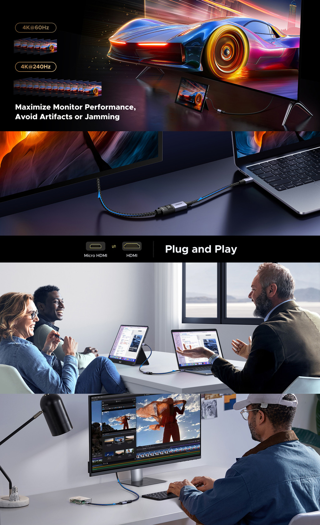 UGREEN Micro HDMI to HDMI 2.1 Adapter 8K 60Hz 4K 240Hz 48Gbps HDR ...