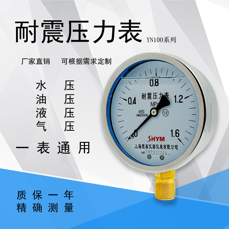 Shock Resistant Pressure Gauge YN-100Y100 Oil Filling Pressure Gauge Air Pressure Water Pressure ...