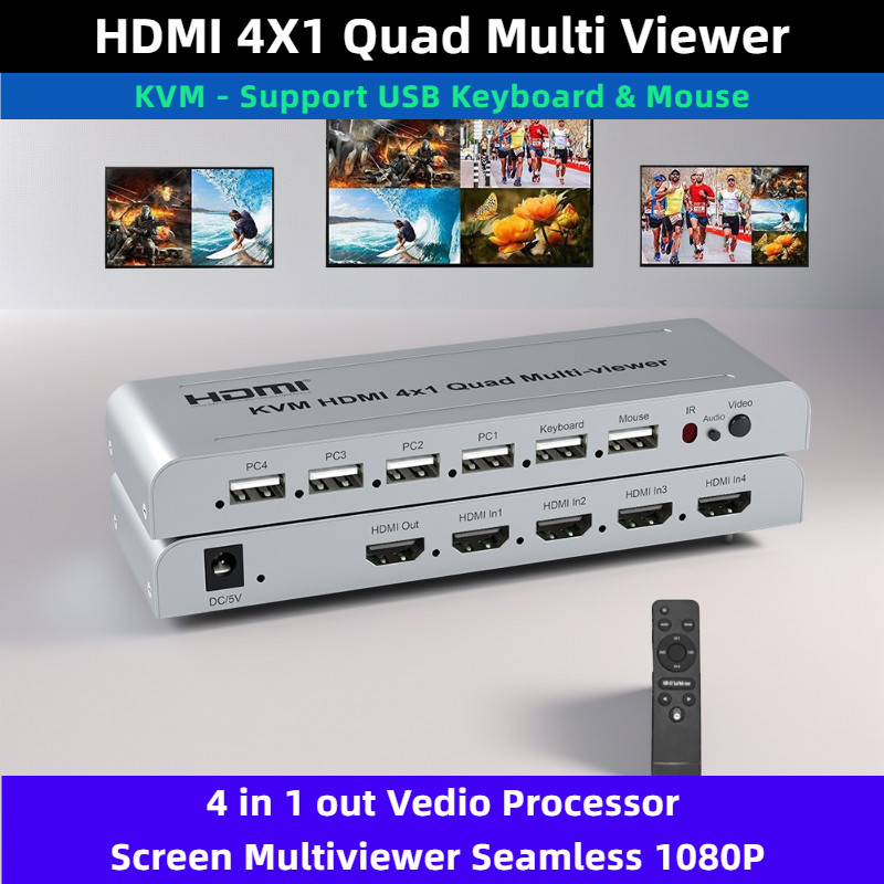 KVM HDMI 4X1 Quad Multi Viewer Switch 4 in 1 out Vedio Processor Screen ...