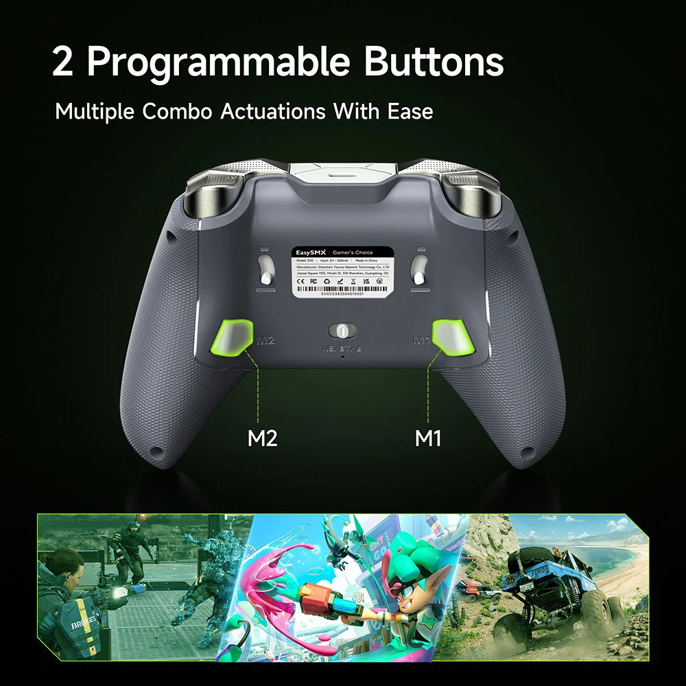 EasySMX D10 Wireless Controller Bluetooth RGB Gamepad with TMR Sticks Joystick Hall Effect Micro ...