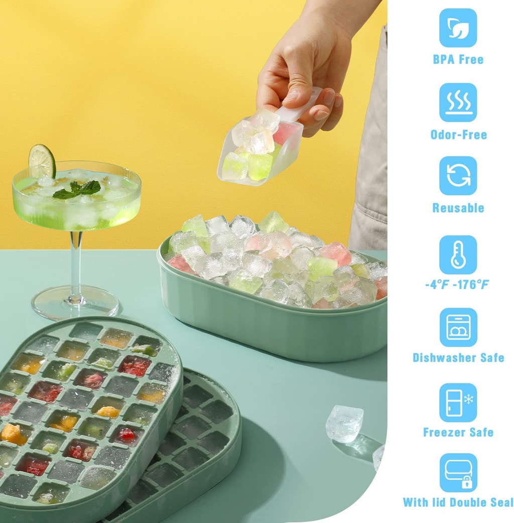 BPA-Free Easy-Release Ice Cube Tray Twin-Pack with Stackable Lids ...