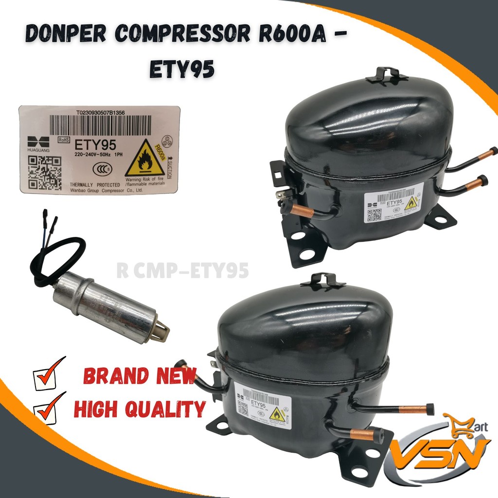 Donper ETY95 Compressor | R600a | Compact Cooling | Mini Fridge/Cosmetic Chiller/Undercounter ...