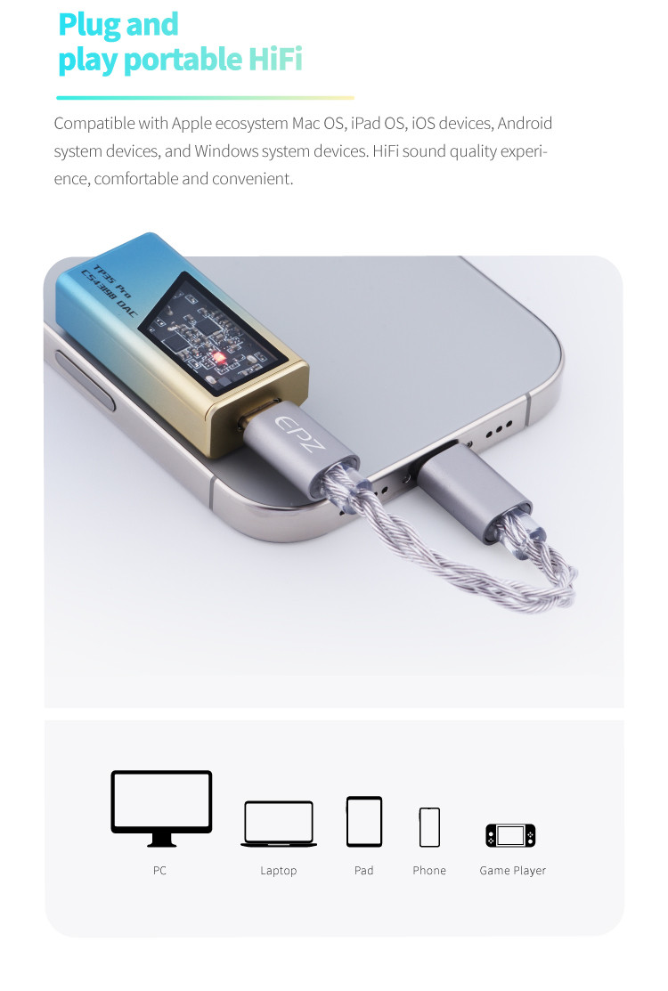 EPZ TP35 Pro Dongle Type C USB DAC HiFi Decoder Portable Audio ...