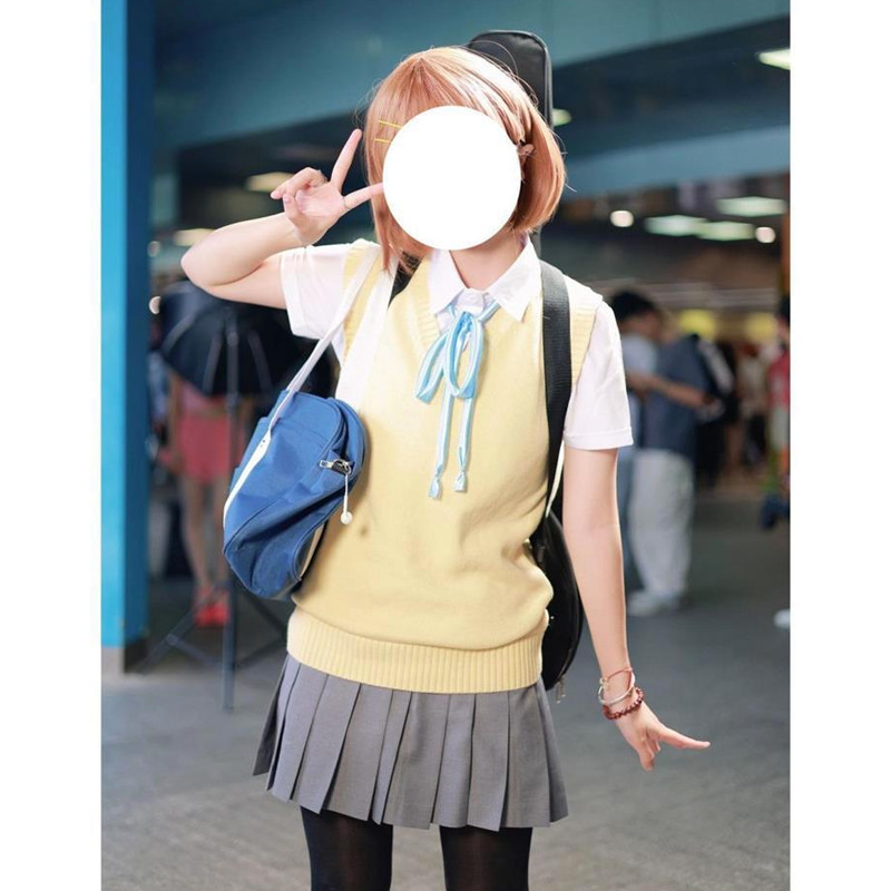 K-ON Hirasawa Yui Cosplay Costume Yellow Vest White Shirt Grey Skirt ...