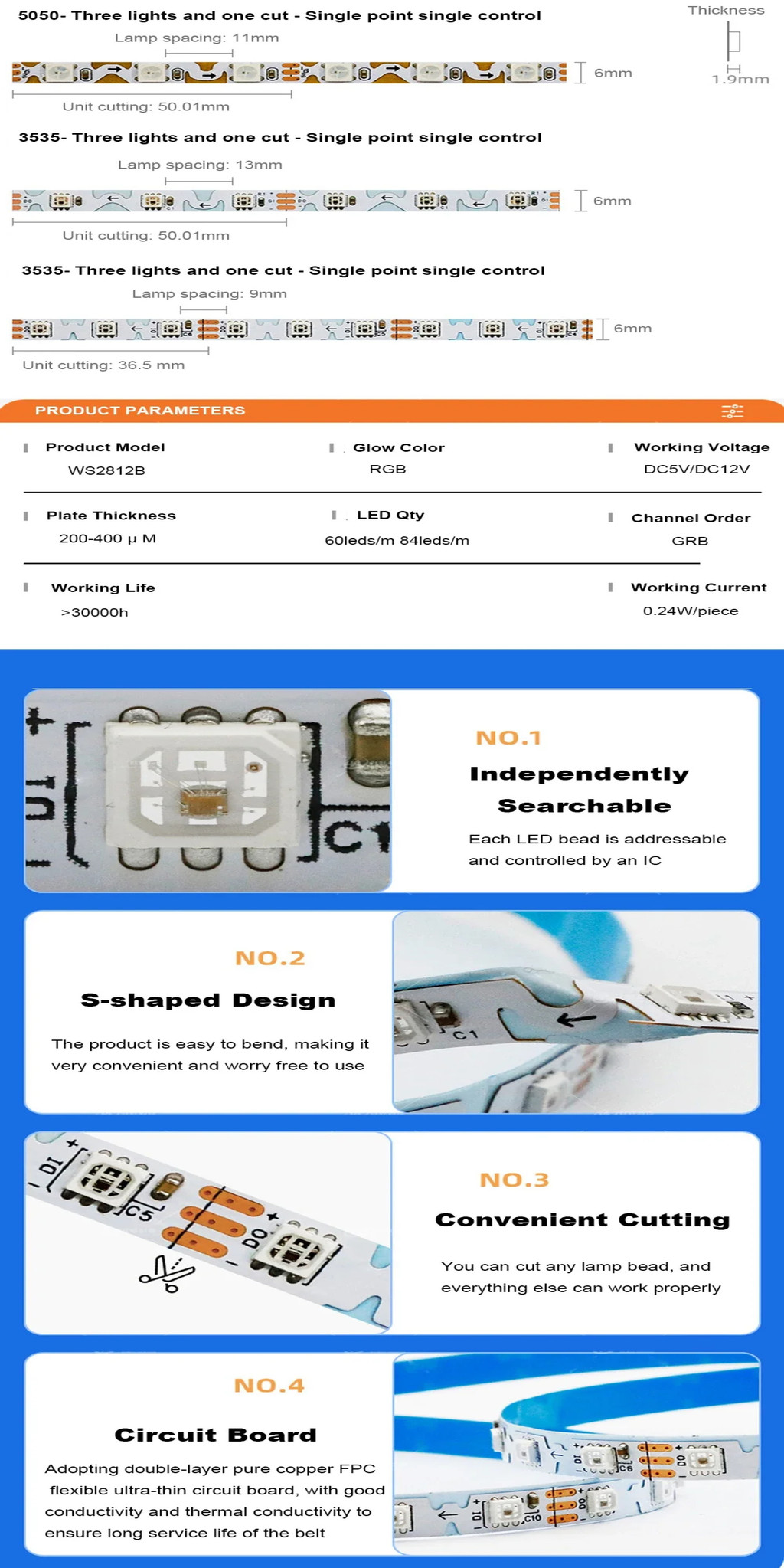 5Meters WS2812/SK6812 Flexible S Shape Led Strips Light for 60/84leds/M ...