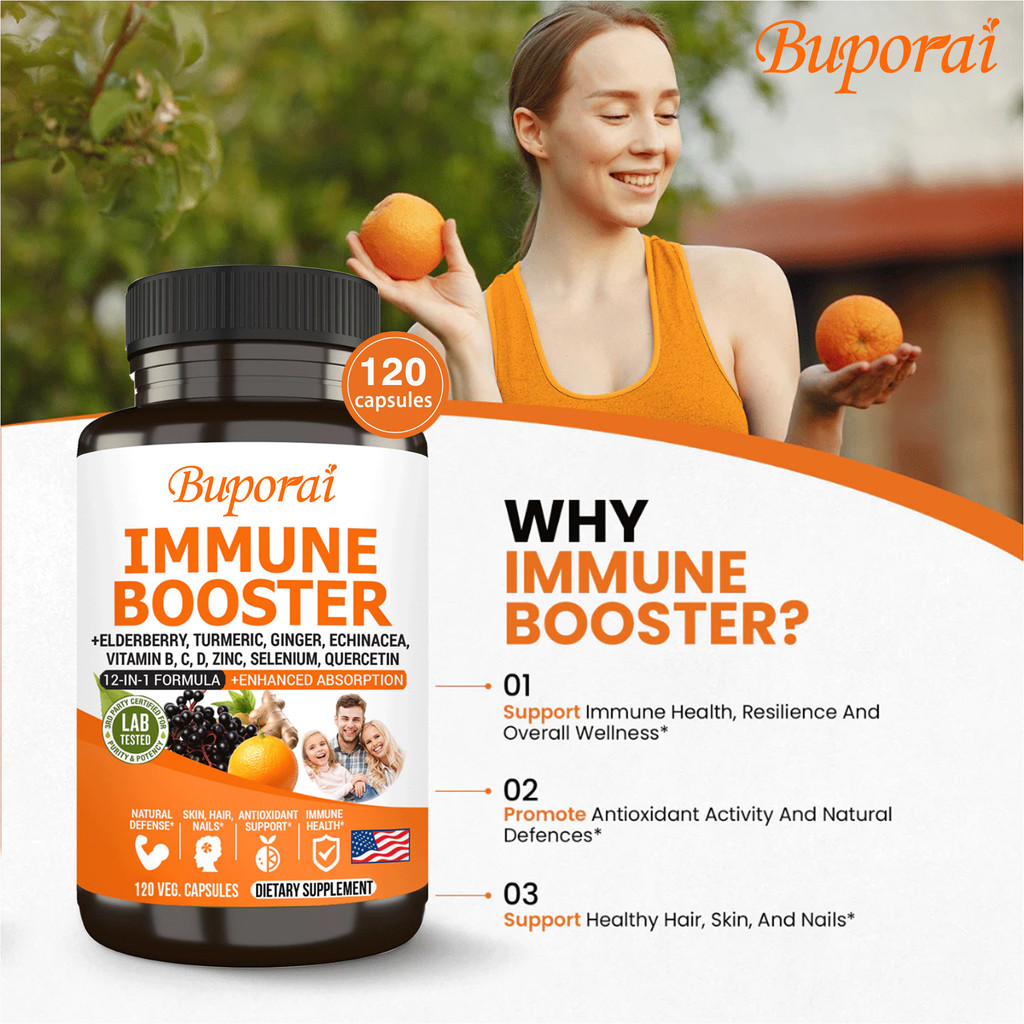 Immune Booster Supplement - 12-in-1 Vitamin B C D Zinc Selenium ...