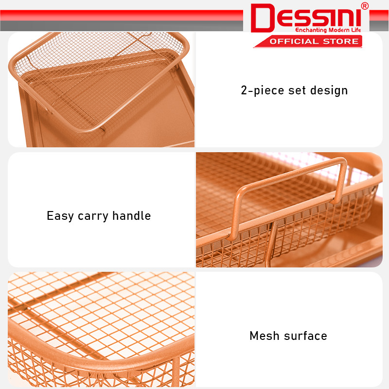 DESSINI ITALY 2 Pcs Copper Crispy Mesh Tray Air Fryer Oven Non-Stick ...