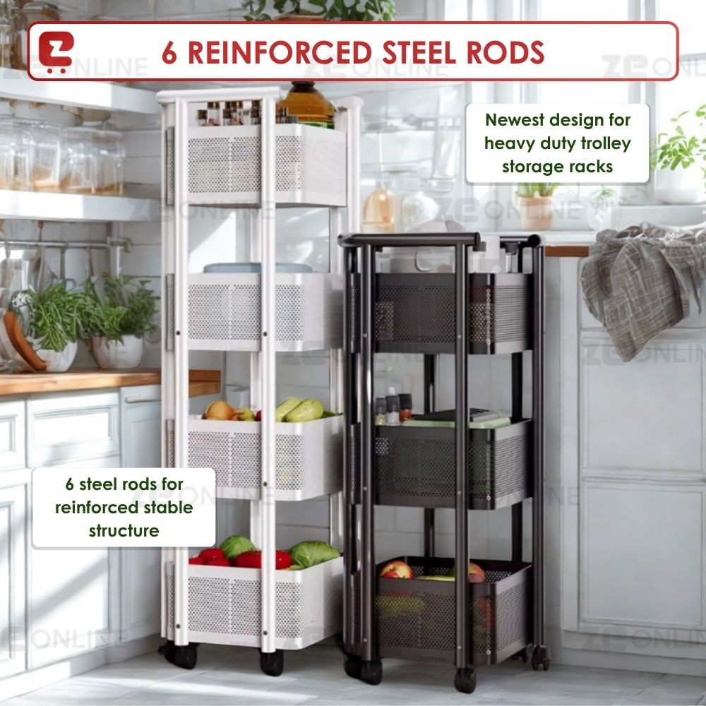 【100% Steel】3/4 Tier Multi-Layer Trolley Rack Rotating 360° Rotating ...