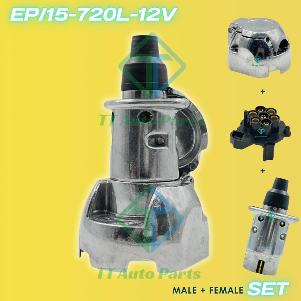 7 Coil Wire Socket + Plug (12V/24V) Male & Female 7 Pin 7 Wayar Core ...