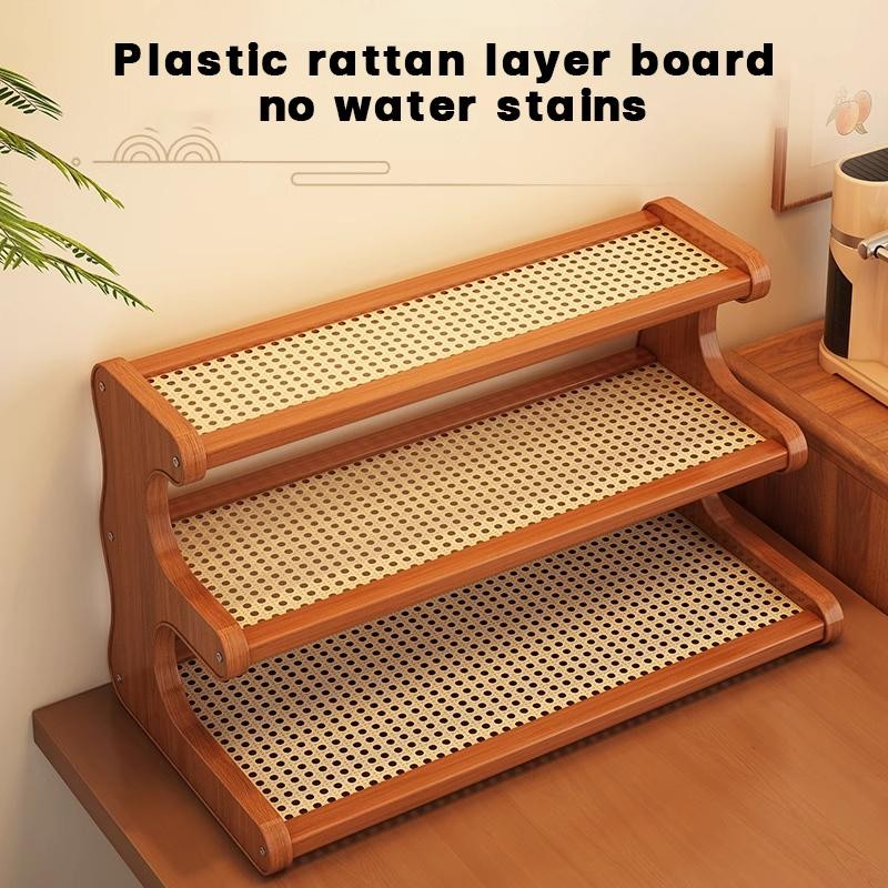 3 Tier Wooden Storage Rack Shelf Rattan Bamboo DIY Minimalist Bookshelf ...