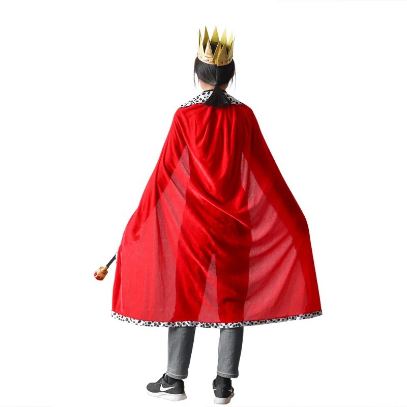 Halloween Adult King Red Cloak Costume Kids King Prince Robe Crown ...