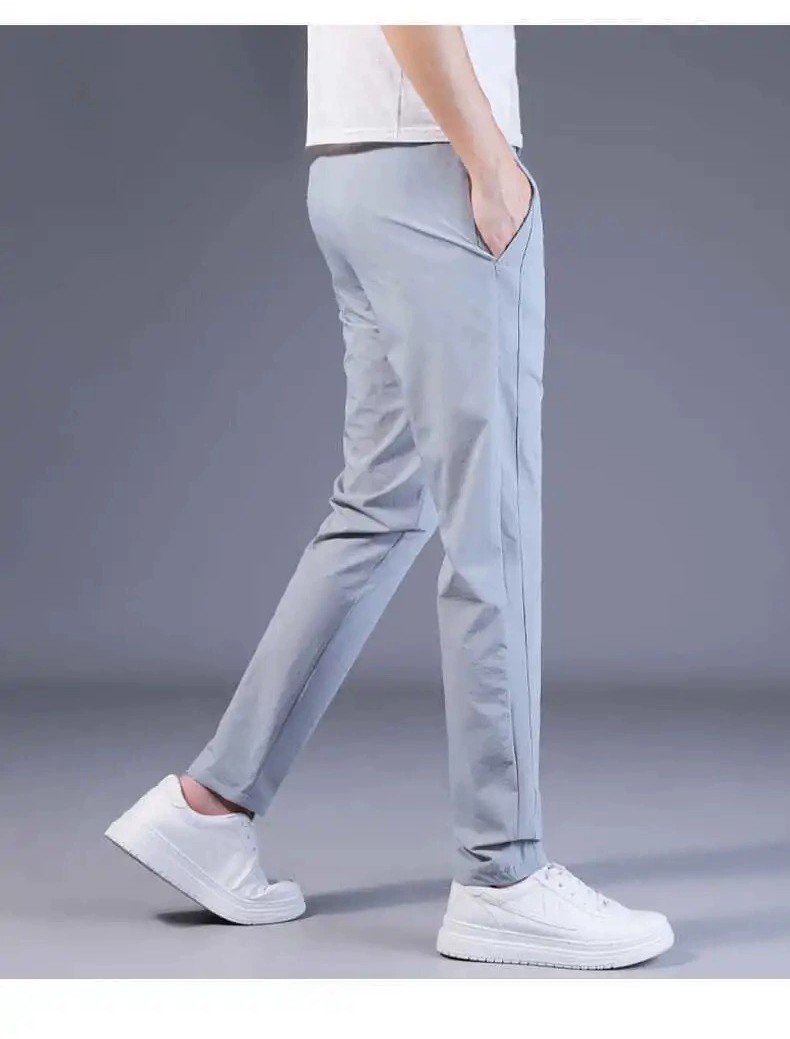 M-5XL Men's Summer Ice Silk Korean Fashion Slim Fit Straight-Leg Solid ...