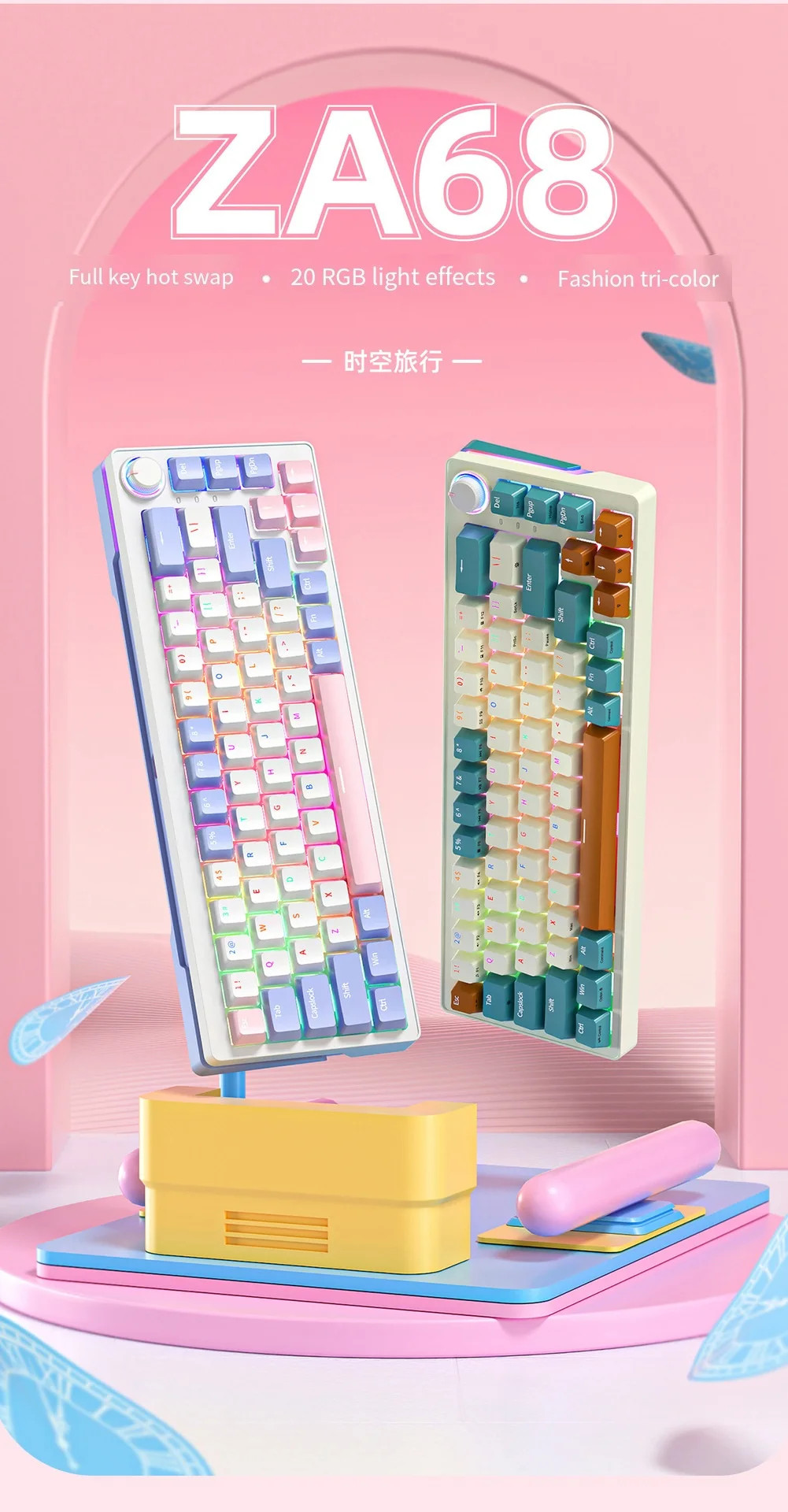 ZA68 Wireless Gamers Mechanical Keyboard 2.4G Bluetooth TYPE-C Wired 3 ...