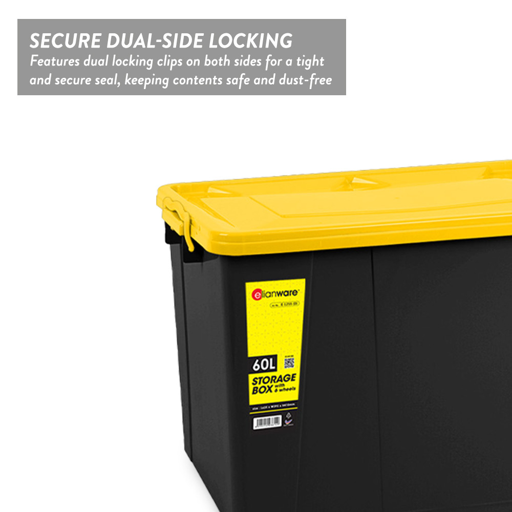 Elianware 20/30/40/50/60L Plastic Storage Box with Wheels Storage Organizer Kotak Penyimpanan ...