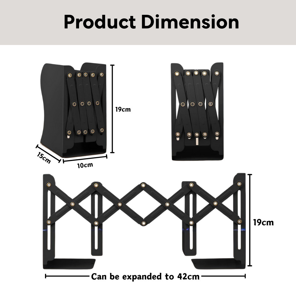 Adjustable File Stand Expandable Metal Book Holder Foldable Book Rack ...
