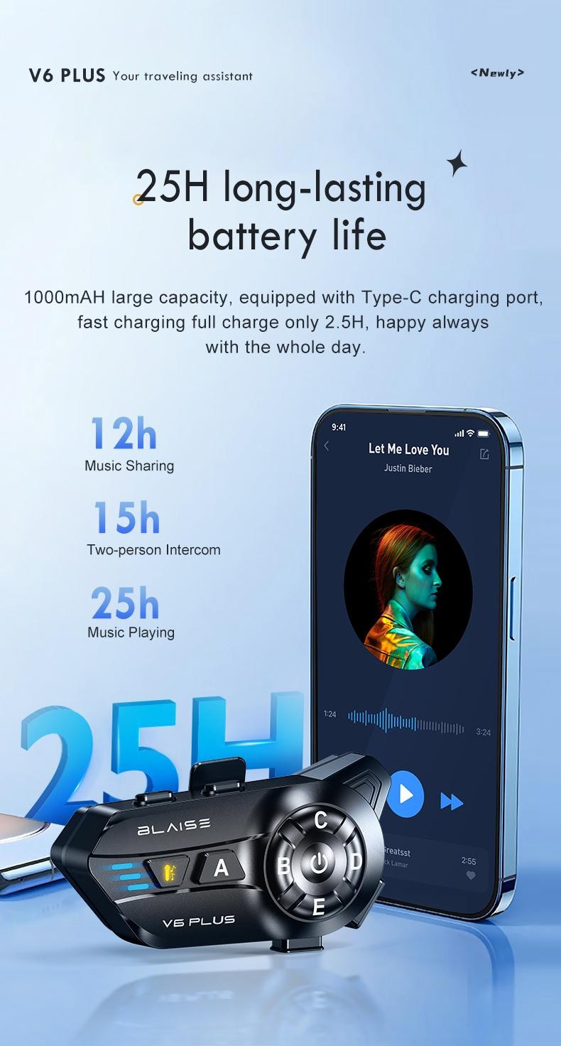 BLAISE V6 PLUS Motorcycle Helmet Bluetooth headset intercom group music ...