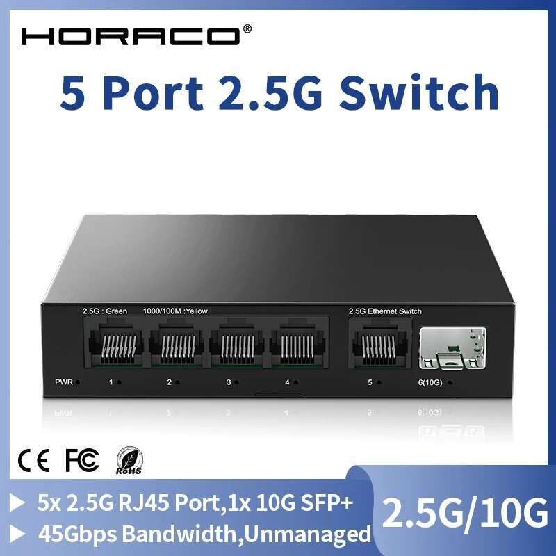 HORACO 2.5G Switch 5 Port 2500Mbps Network Switch with 10G SFP+ Auto ...