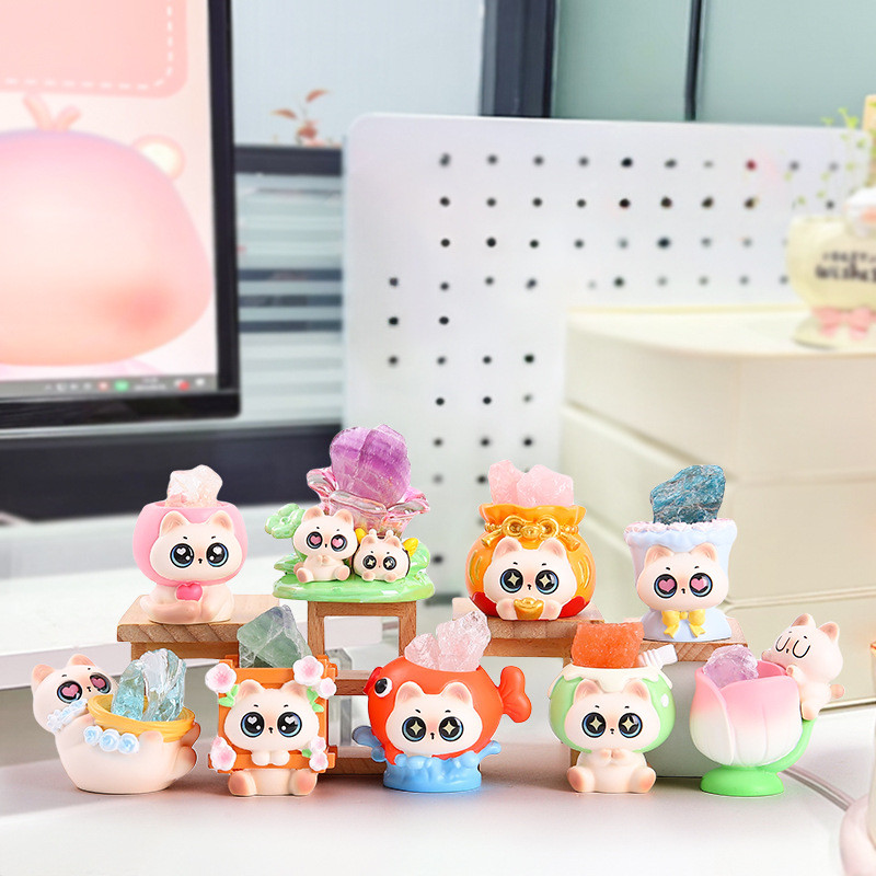 Crystal cat blind box set toy figure cure doll siamese cat desk ...