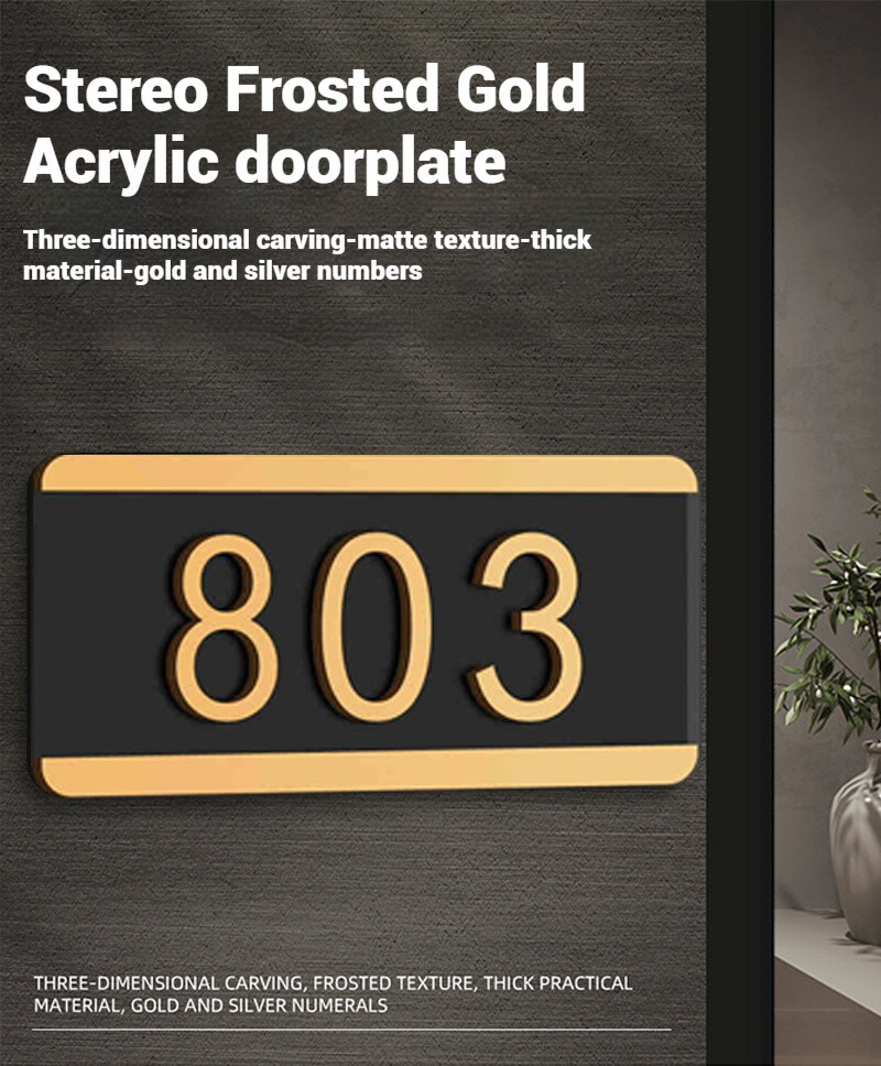 Custom Acrylic Door Number Plate Modern Floating Gold Design For Home ...