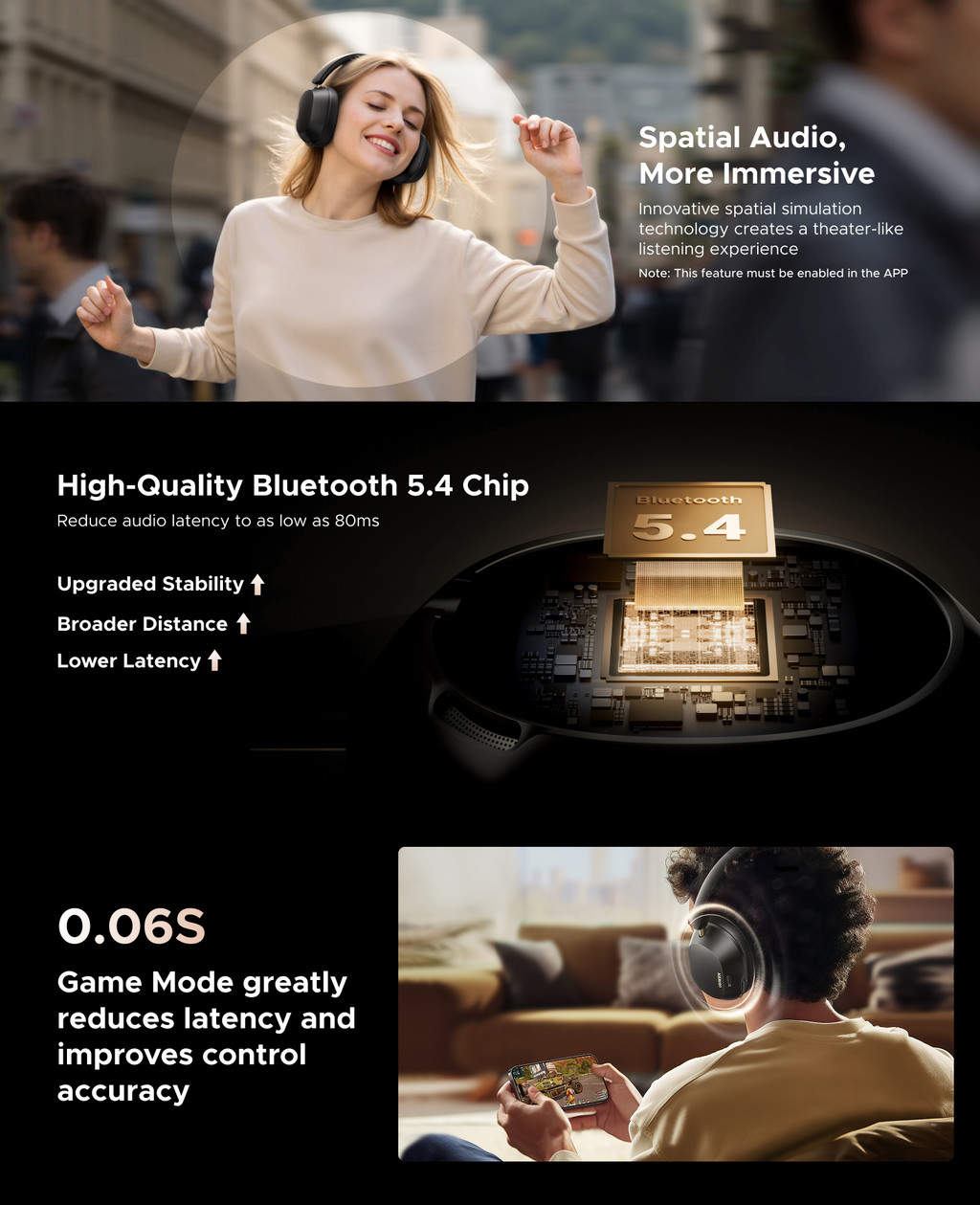 UGREEN Max5C Wireless Bluetooth 5.4 Headphone Hi-Res Certified HiFi Earphone 3D Spatial Audio ...