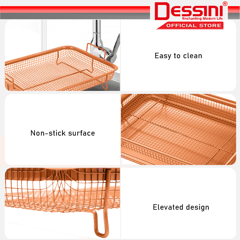 DESSINI ITALY 2 Pcs Copper Crispy Mesh Tray Air Fryer Oven Non-Stick ...