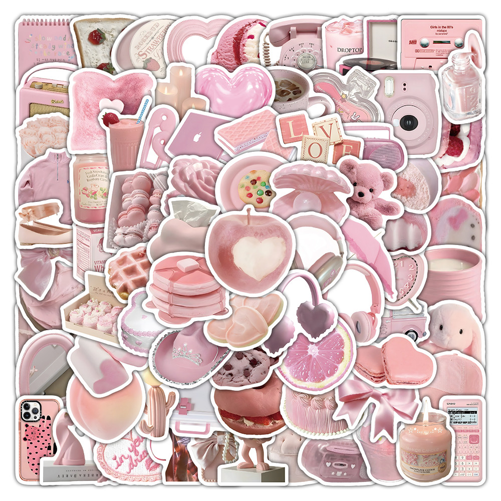 Cute Pink Sticker Set (100Pcs) - Pastel Kawaii Decor for Water Bottle ...