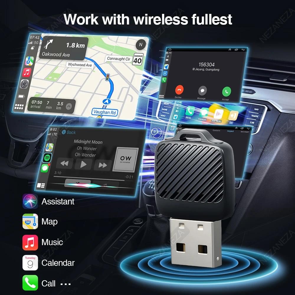 2 in 1 Mini Wireless CarPlay Dongle for OEM Car Radio Adapter Wired to Wireless CarPlay Android ...