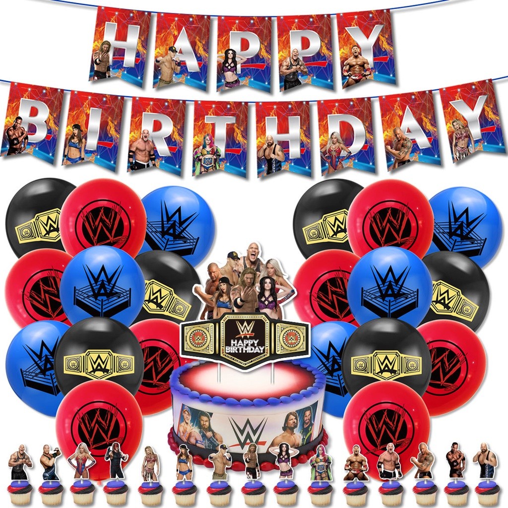 Jomparty WWE Happy Birthday Banner Balloon Cake Topper Party Set ...