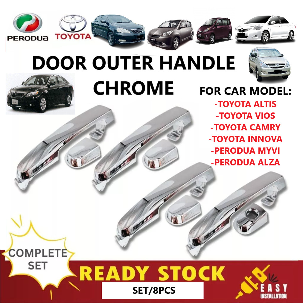Toyota Corolla 2007-2012 Vios/Myvi Door Outer Handle Chrome/Pintu Pemegang Luar PT-3302 Set/4Pcs ...