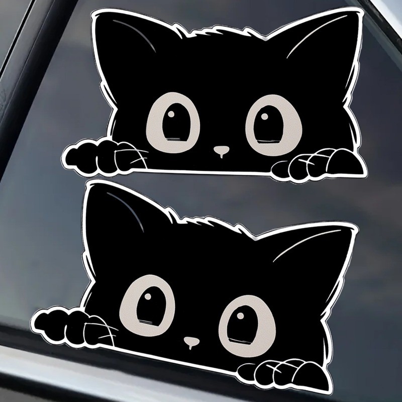 Black Cat Car Stickers Scratch-Resistant PVC Decal, Cute Cartoon Design ...