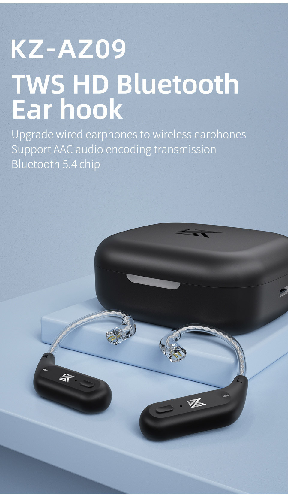 FAAEAL KZ AZ09 HD Bluetooth 5.4 Upgrade Cable HIFI Wireless Ear Hook With Charging Case Upgrade ...