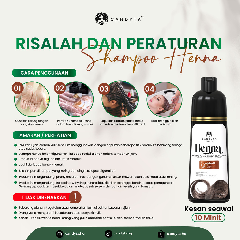 CANDYTA SHAMPOO HENNA ANTI UBAN 300ML | KESAN SEAWAL 10 MINIT | INAI ...