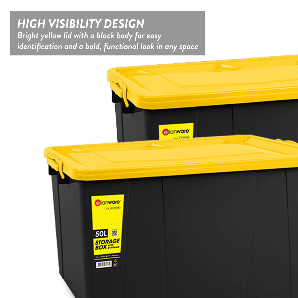 Elianware 20/30/40/50/60L Plastic Storage Box with Wheels Storage ...