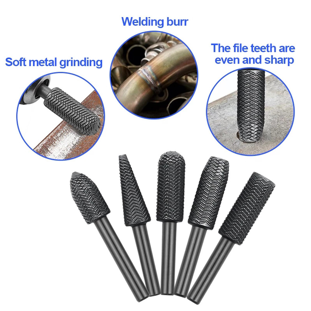 Rotary Rasp File Set 5PCS Steel Carving Bit 6mm Shank Double Cutter ...