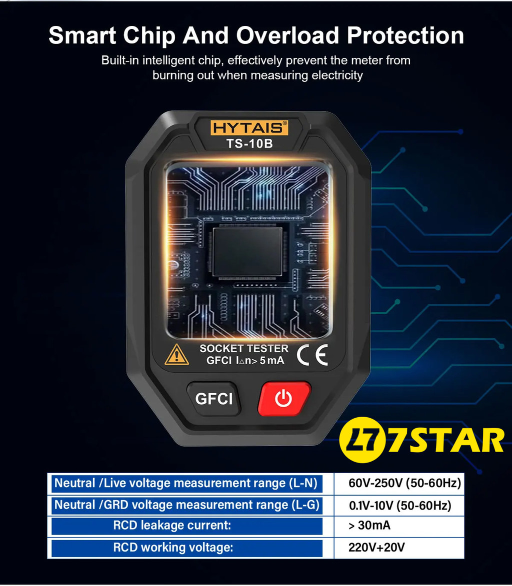 7Star Digital SOCKET TESTER TS-10B Pro Socket Tester Voltage Test ...