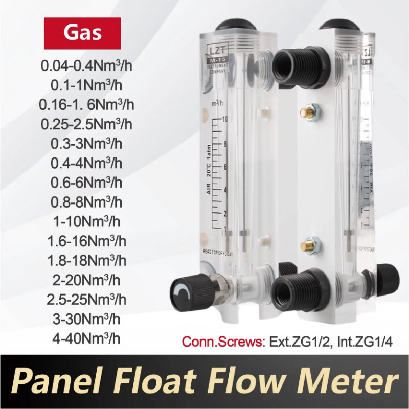 Plexiglass Float Flow Meter Acrylic Rotameter LZM-15ZT Panel Mount Adjustable Gas Air Flow Meter ...