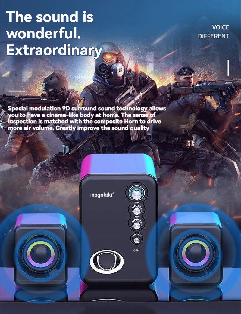 USB Speaker Set with Strong Bass Stereo Wired Sound Box Computer Laptop ...