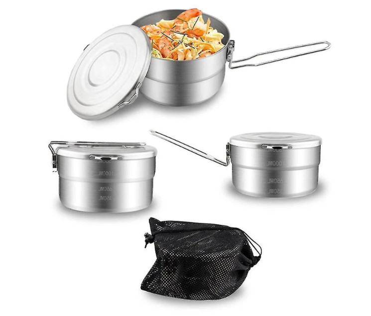 1.5L Steel Lunch Food Pots with Folding Handle Camping Cooking Lunch ...