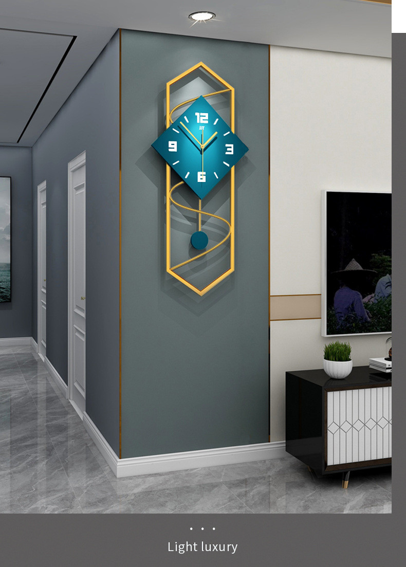 Large Decorative Wall Clock with Pendulum for Living Room, Black Metal Frame, White dial, Silent ...