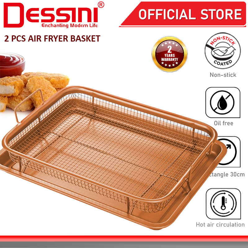 DESSINI ITALY 2 Pcs Copper Crispy Mesh Tray Air Fryer Oven Non-Stick ...