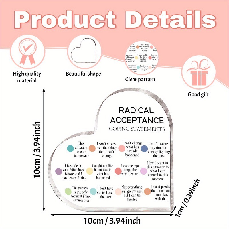 1pc Acrylic Heart-Shaped RADICAL ACCEPTANCE COPING STATEMENTS Sign ...
