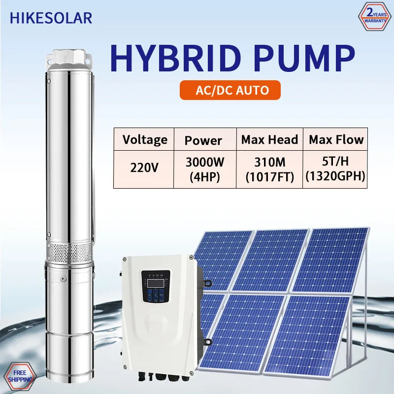 Solar Powered Hybrid Inverter Submersible Pumping System AC/DC 110V 220V Plastic Function Flow ...