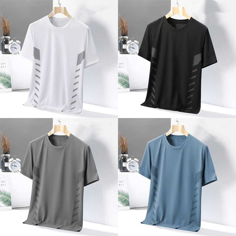 Ice Silk Men's Dri-fit Shirt Fashion Quick-Dry Solid Color Training ...