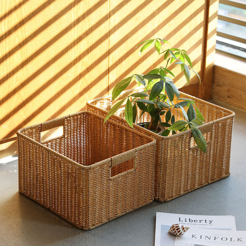 Faux Rattan Storage Basket Food Storage Basket With Handles For ...